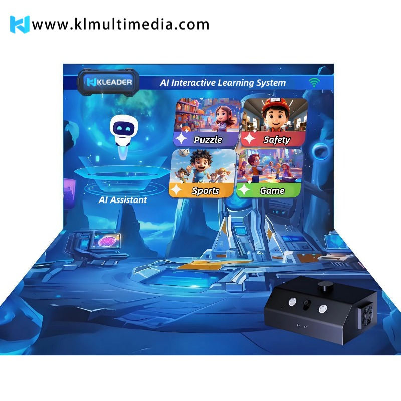 Fun projector games system for classroom in magic school