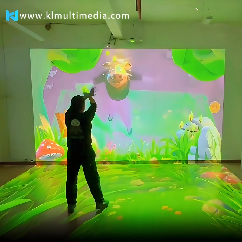 Fun projector games system for classroom in magic school
